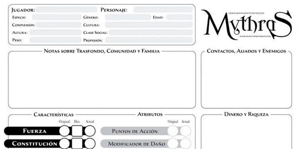 Hojas de Personaje para Mythras - 77 Mundos - Juegos de Rol
